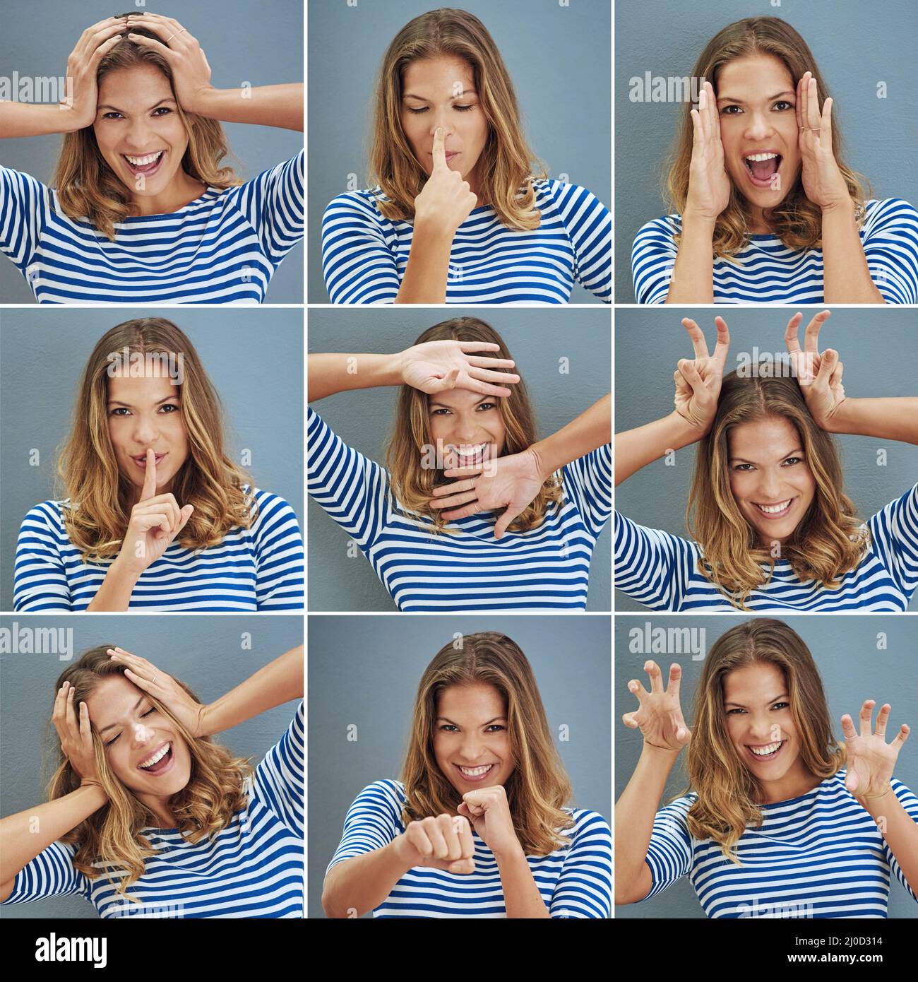 Faces of personality. Composite shot of a young woman posing in studio ...