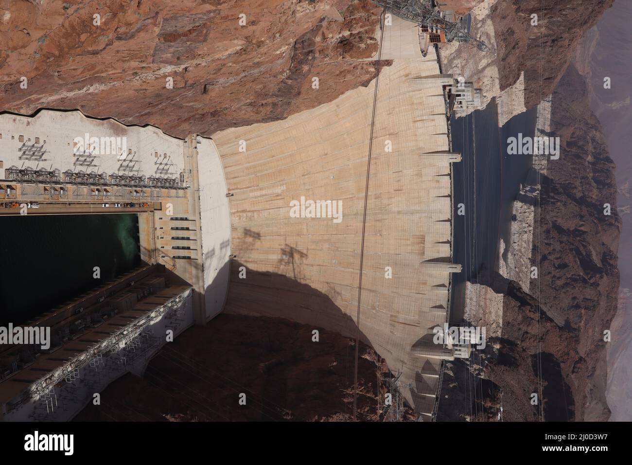 Vertical shot of the Hoover Dam in a canyon at the Nevada and Arizona ...