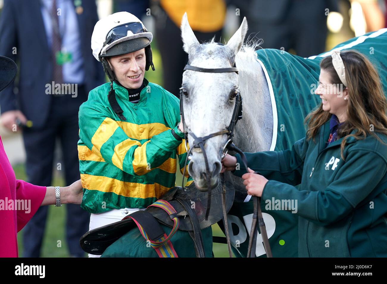 Jockey Mark Walsh celebrates with horse Elimay after winning the Mrs ...