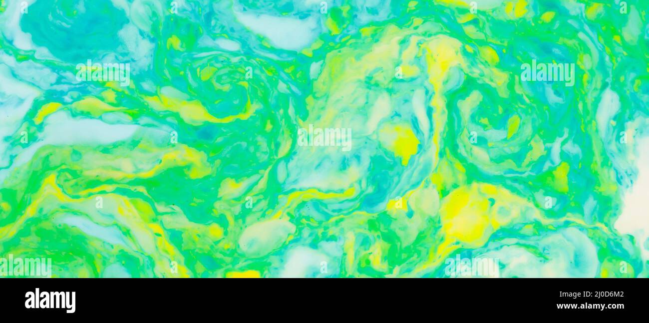 Fluid art creative background. Turquoise yellow spots on liquid ...