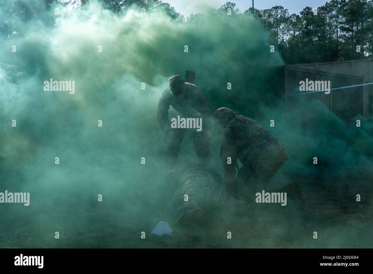 The military army during the combat training surrounded with green ...