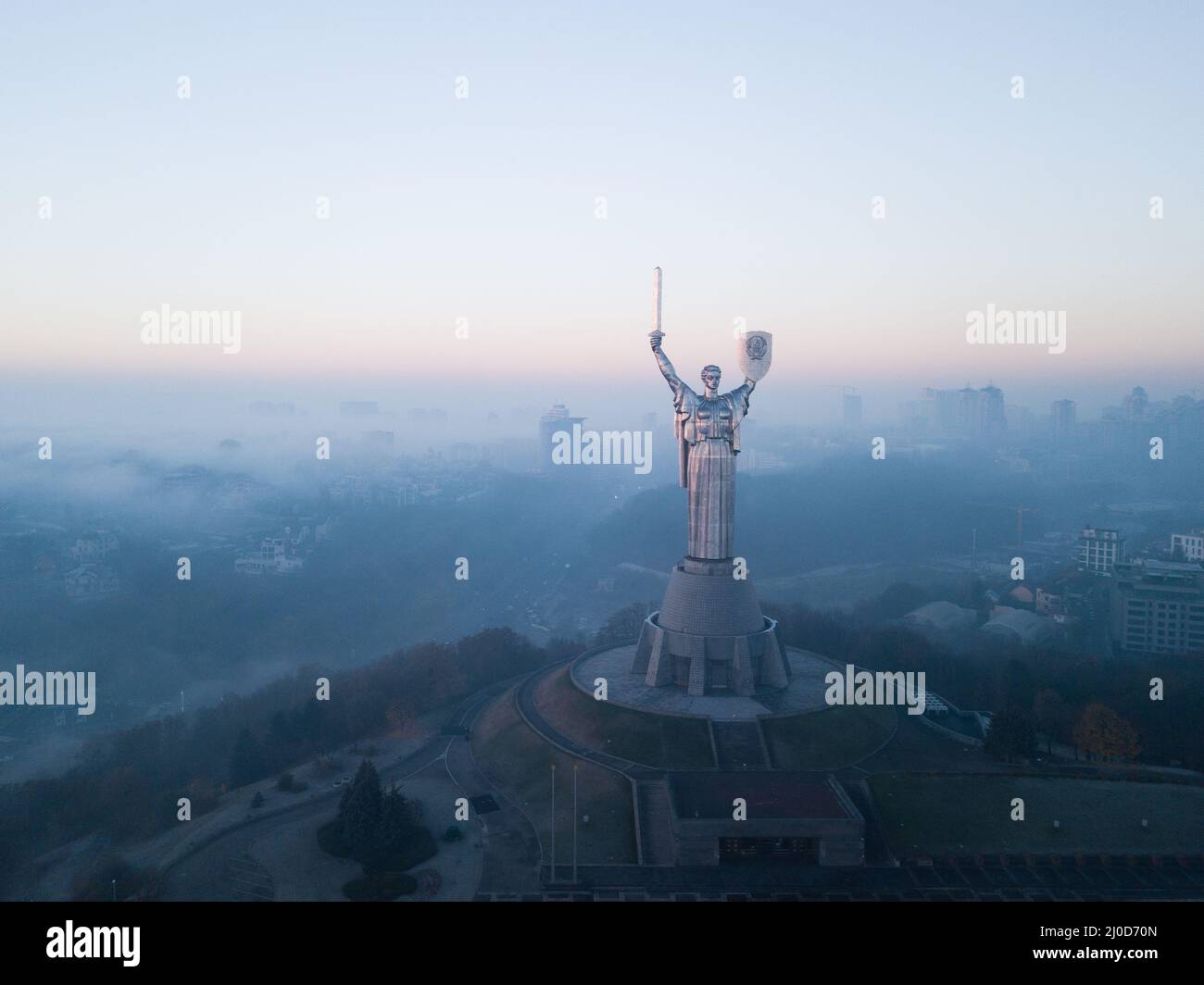 Kyiv, Ukraine - November 10 2018: Aerial view of Mother Motherland ...
