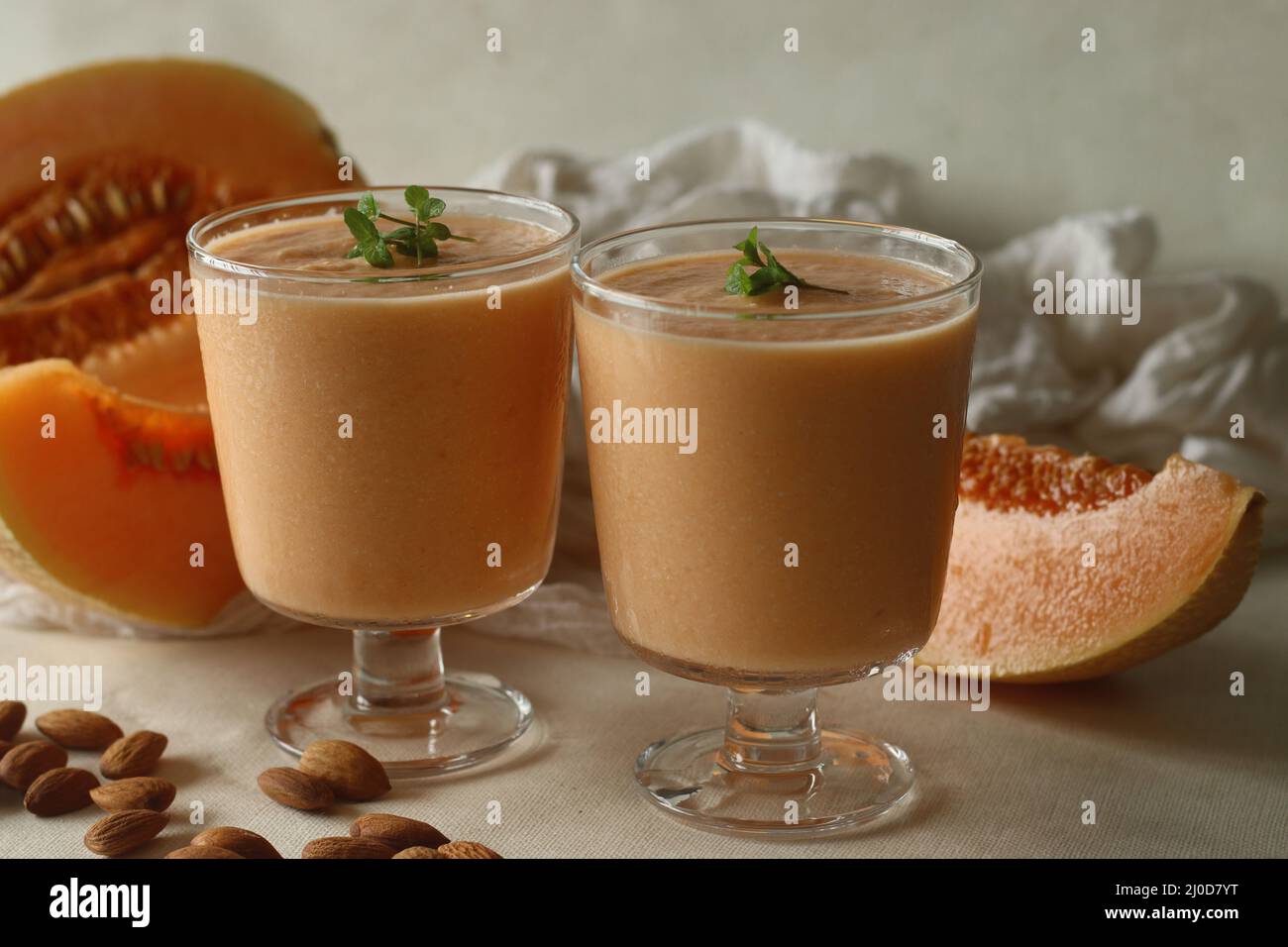 Muskmelon smoothie. A milk shake prepared with muskmelon cubes and ...