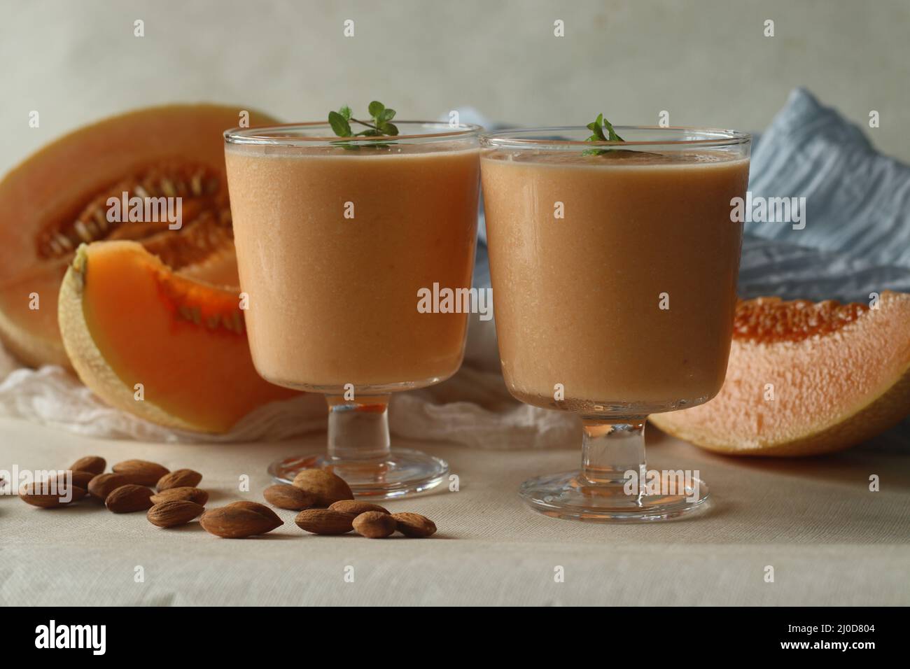 Muskmelon smoothie. A milk shake prepared with muskmelon cubes and ...
