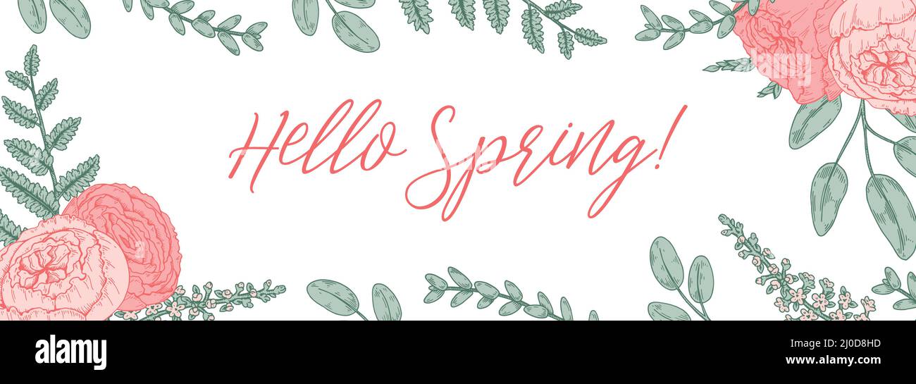 Gentle spring design with floral elements. Hand drawn vector ...