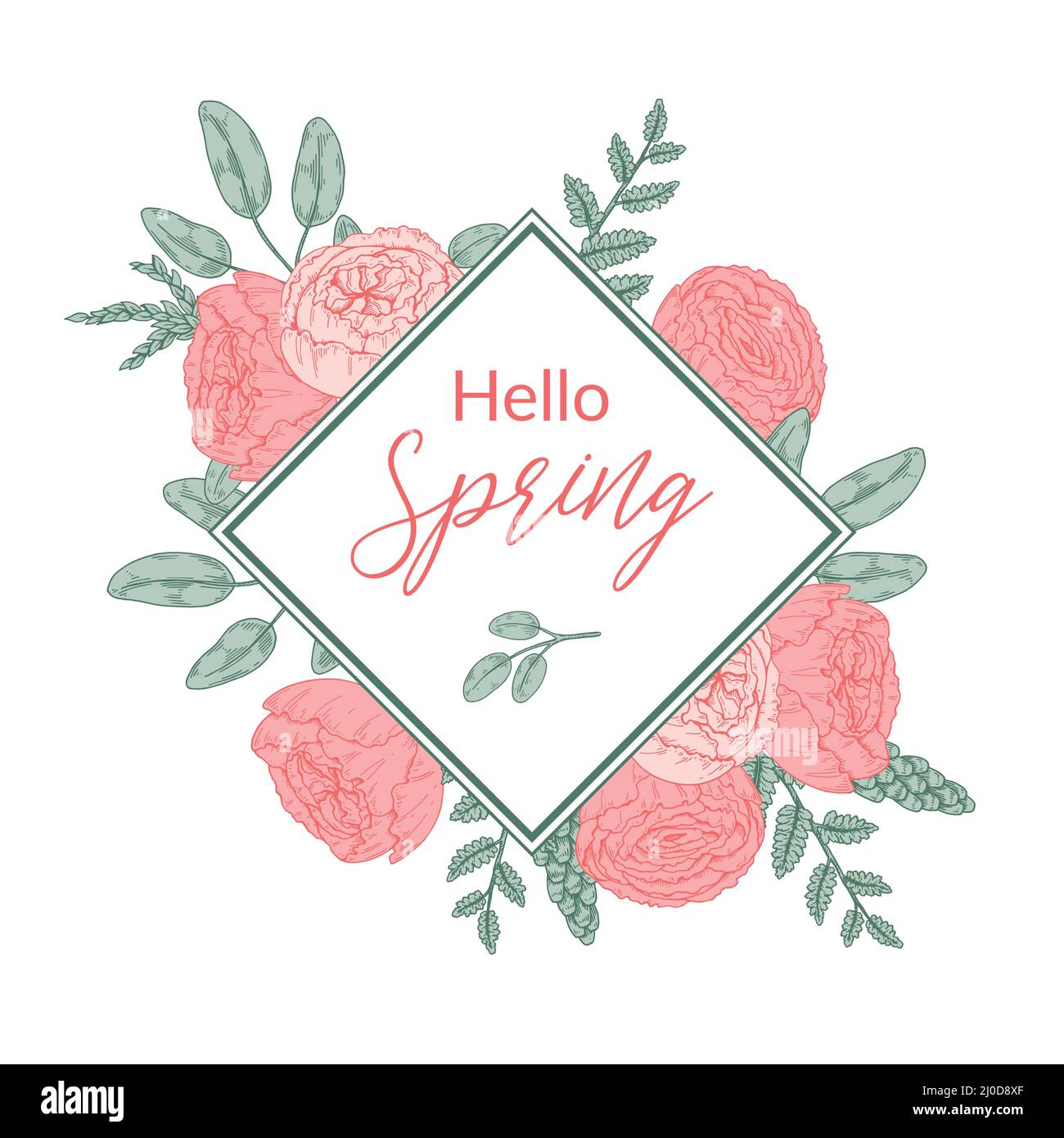 Spring floral frame. Gentle pastel design. Hand drawn vector ...