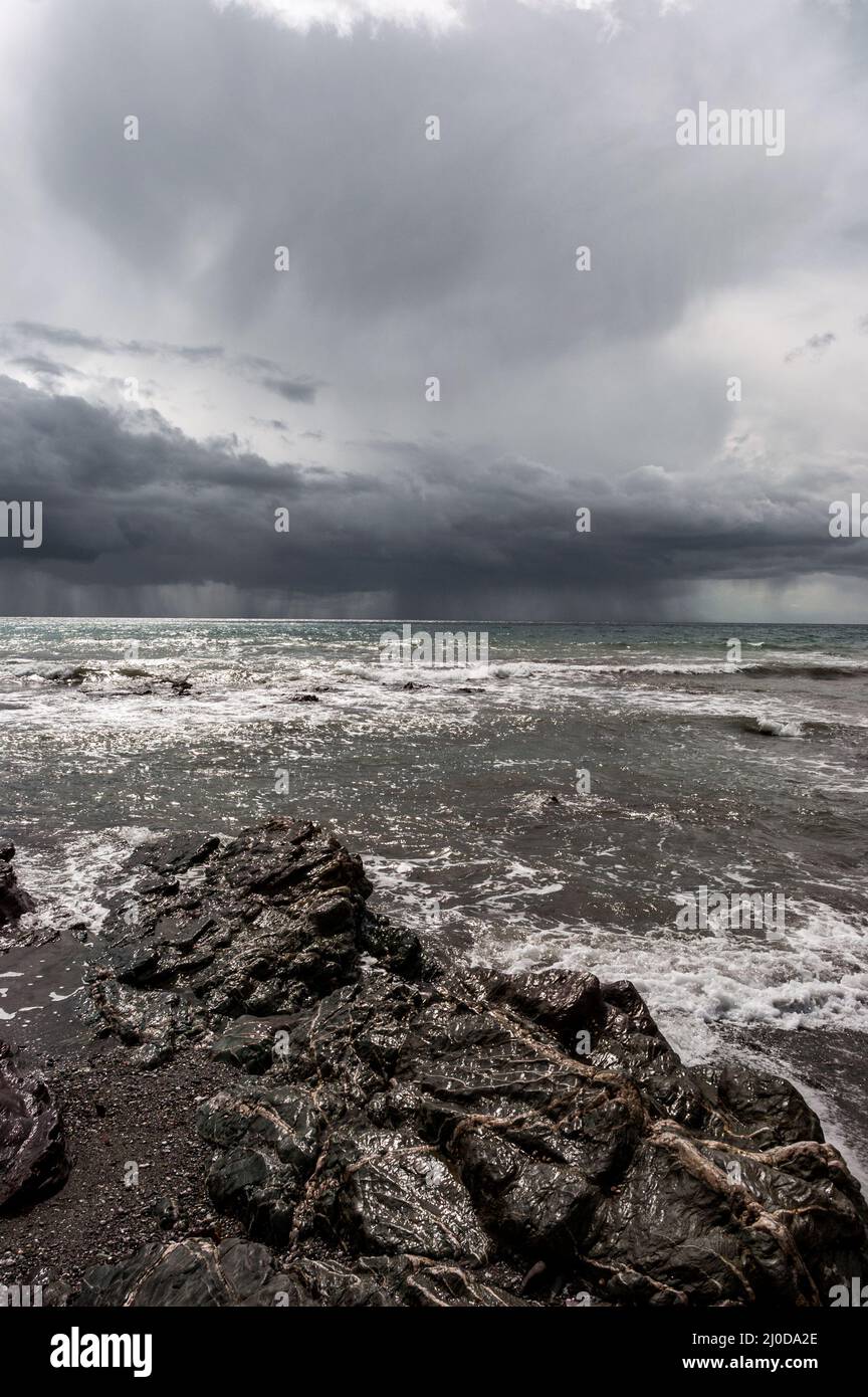 UK, English Channel. Rain clouds, rain or storm approaching over the ...