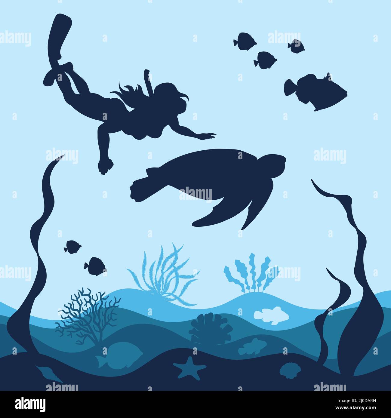 Cartoon turtle underwater deep ocean hi-res stock photography and ...