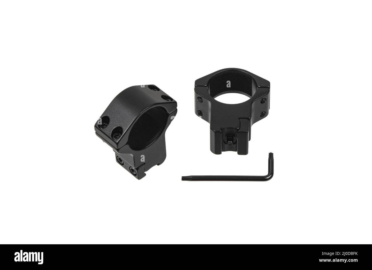 Quick disconnect mount made for holding a scope on a rifle isolated on ...