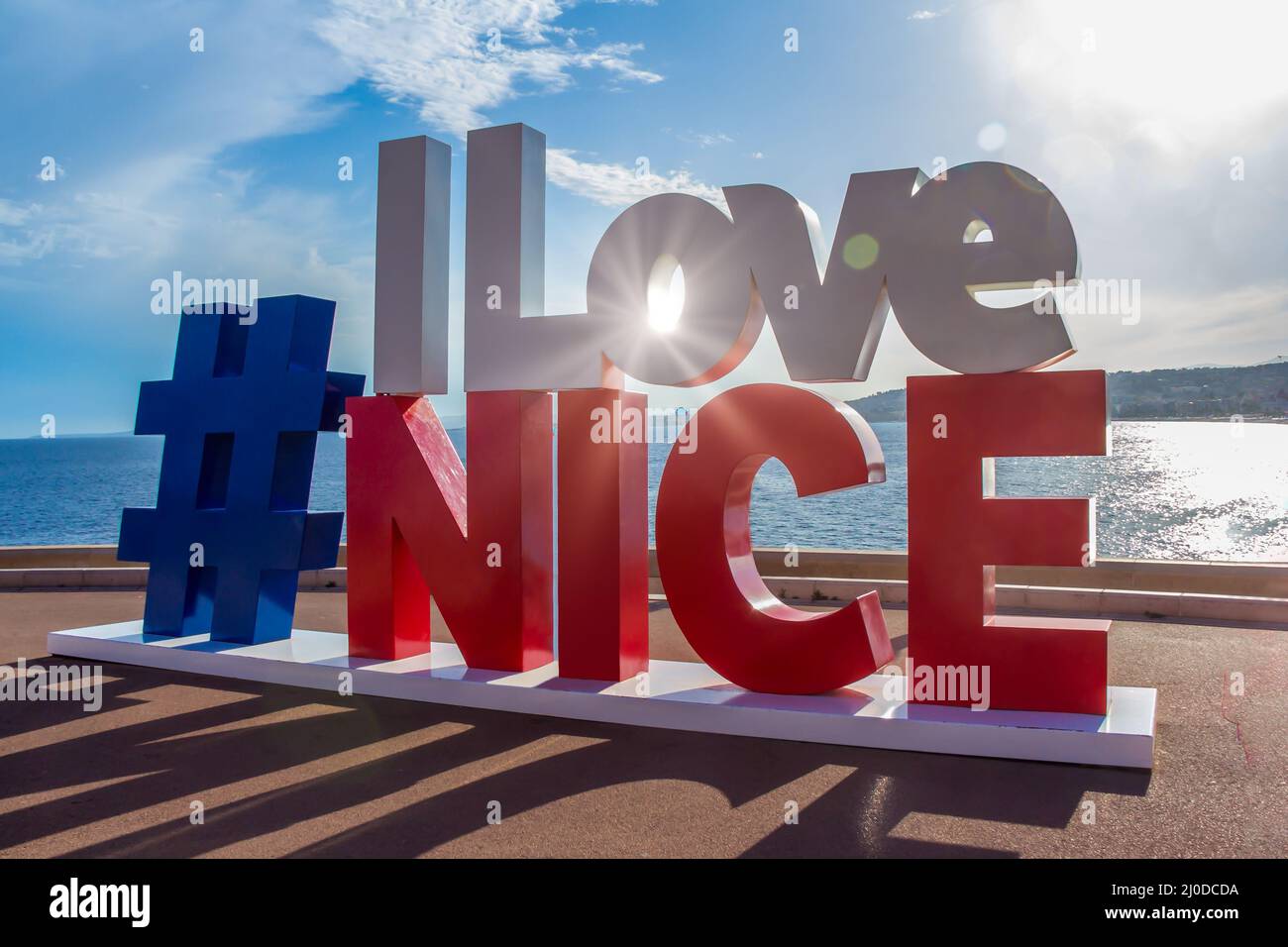 Hashtag I Love Nice sign overlooking the Promenade des Anglais, the ...