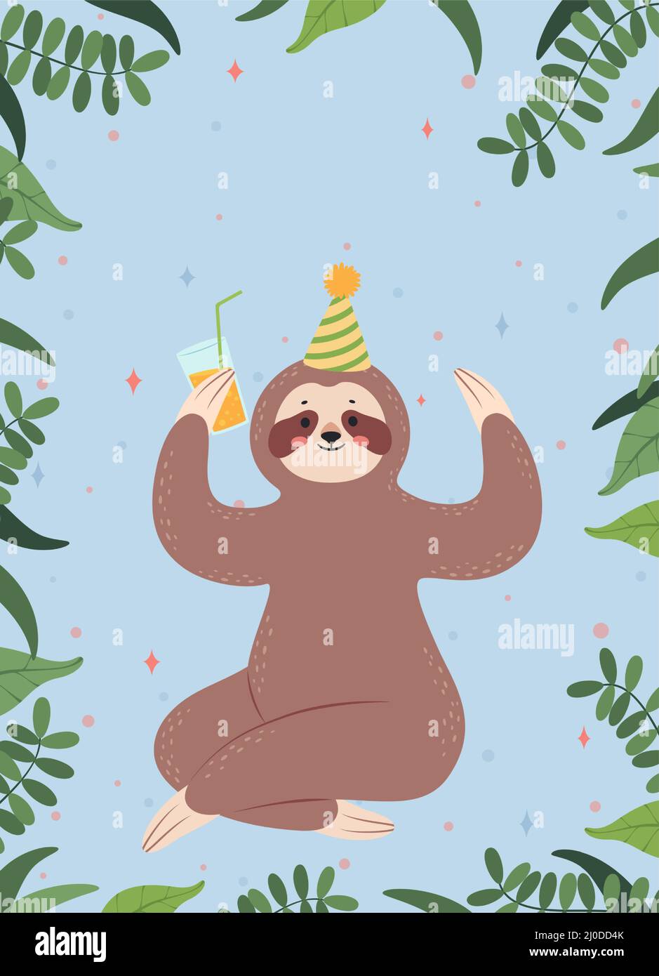 Cartoon sloth card, happy sloths sleeping or hanging from tree. Cute ...