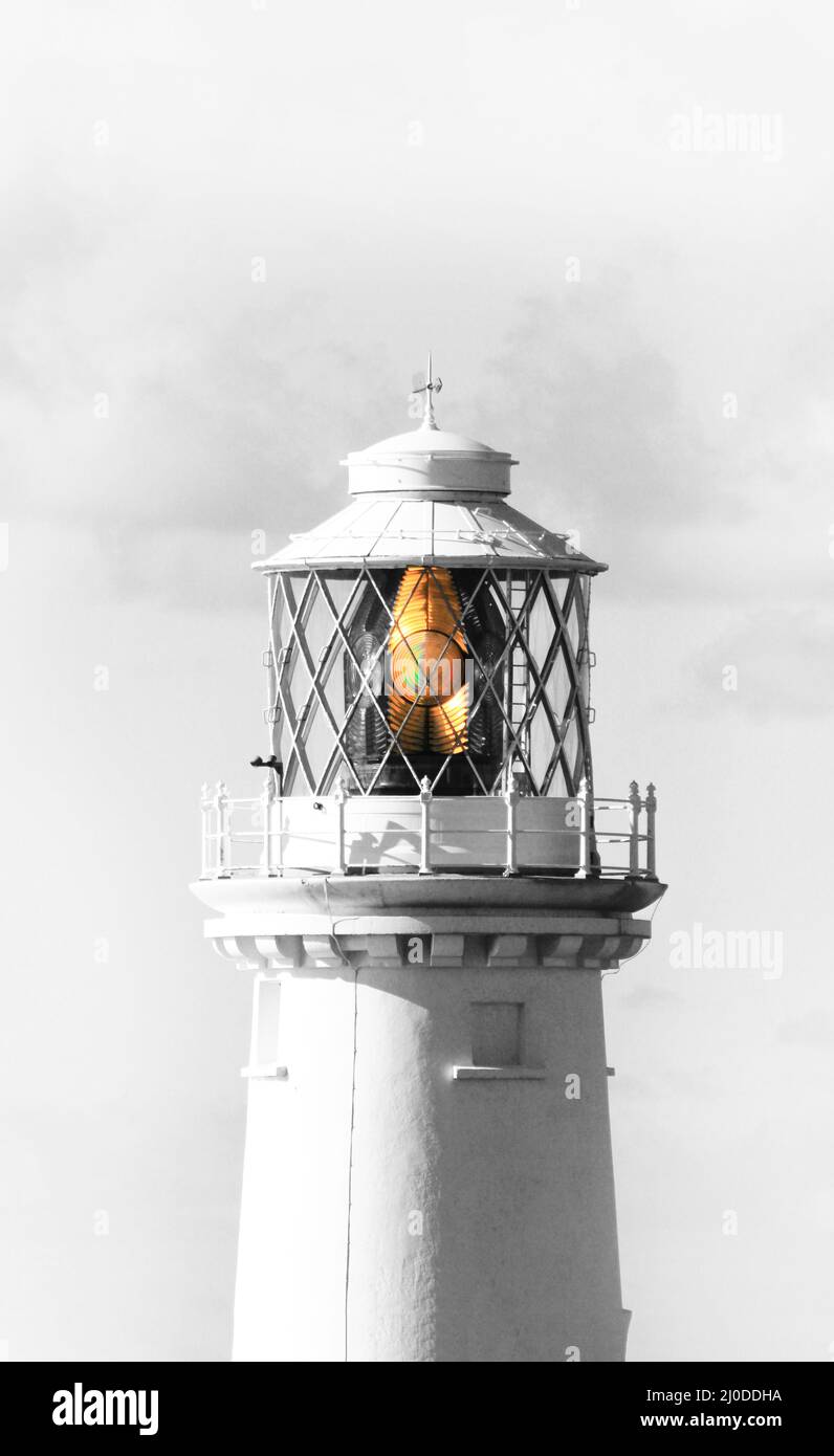 Vertical closeup of the famous South Stack lighthouse near Holyhead ...