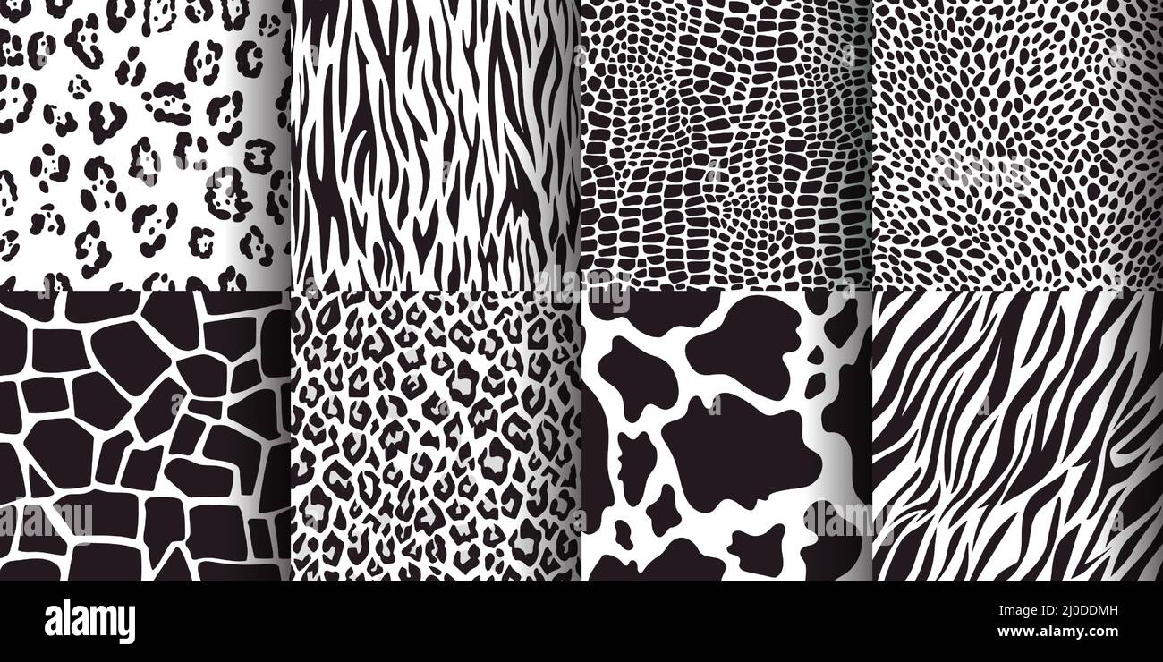 Animal skin seamless pattern, giraffe, leopard, tiger, cow prints ...