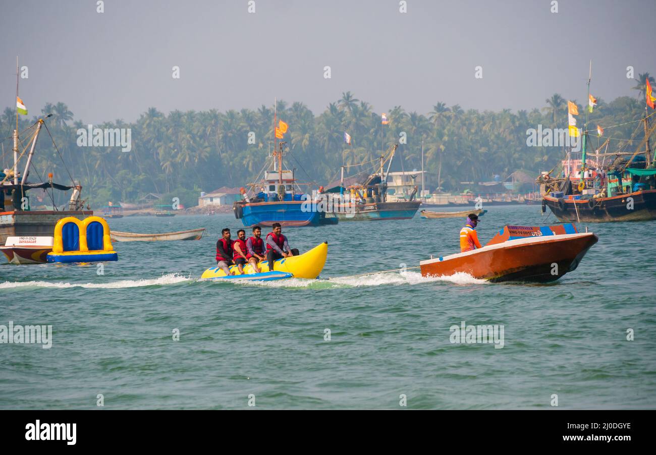 Malvan, INDIA - December 23, 2021 : Unidentified tourist enjoying a ...