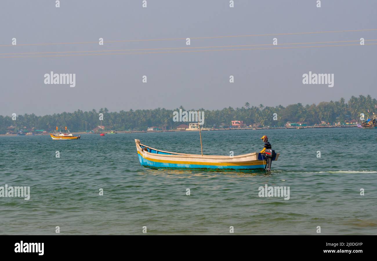 Sindhudurg, INDIA - December 23, 2021 : Fisherman boat in Arabian Sea ...