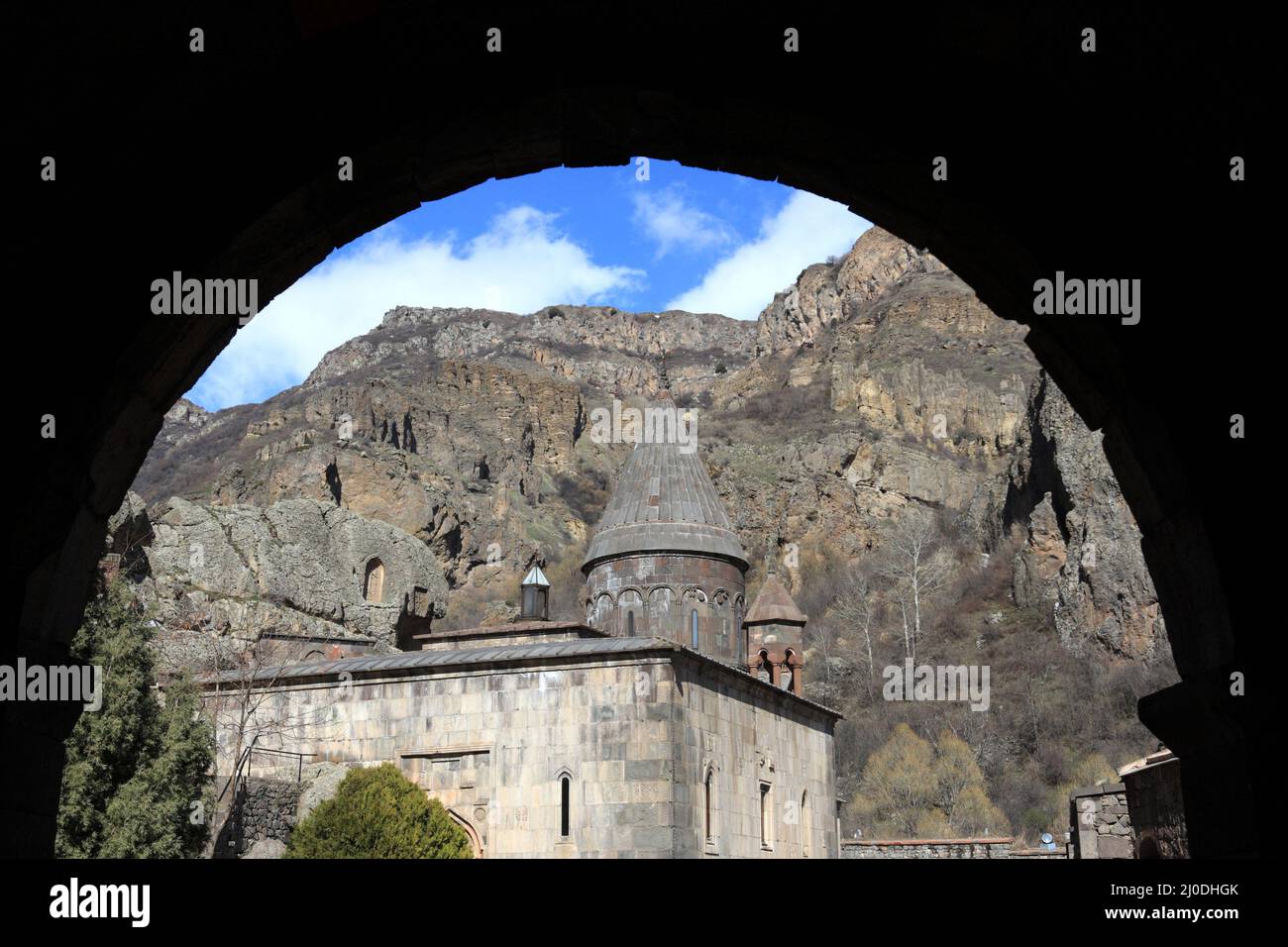 Geghard is ancient Armenian monastery, partly carved out of a mountain ...