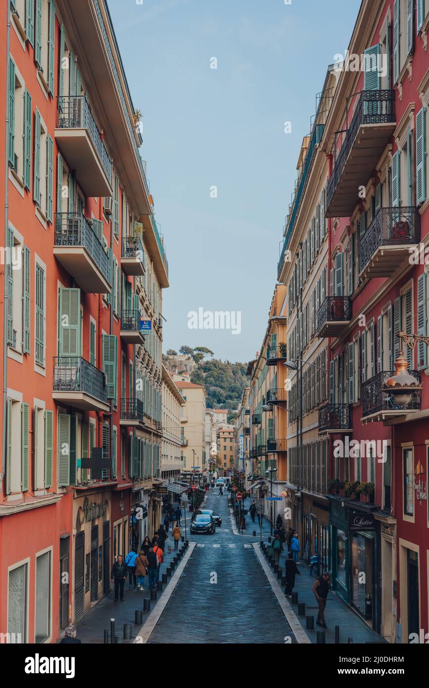 Nice, France - March 10, 2022: View of a typical street lined with ...
