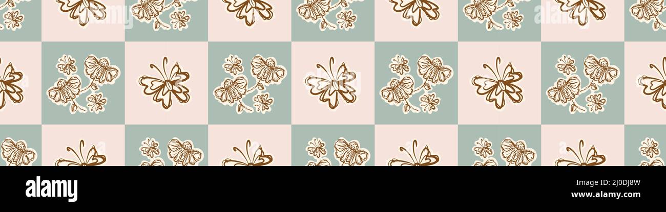 Gender neutral floral seamless vector border. Simple whimsical 2 tone ...
