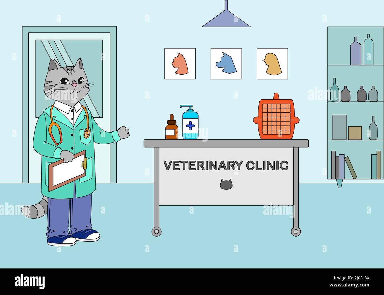 Veterinary clinic vector illustration - cartoon doctor cat invites ...