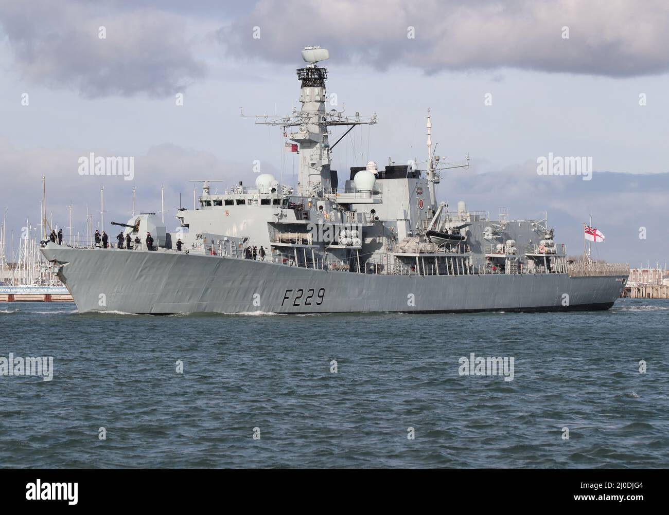 The Royal Navy Type 23 frigate HMS LANCASTER sails from the Naval Base ...