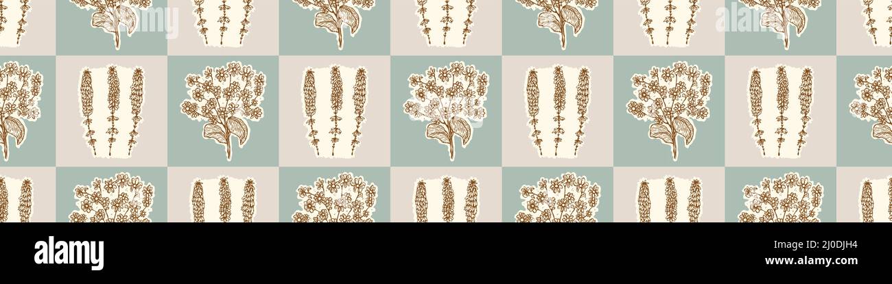 Gender neutral floral seamless vector border. Simple whimsical 2 tone ...