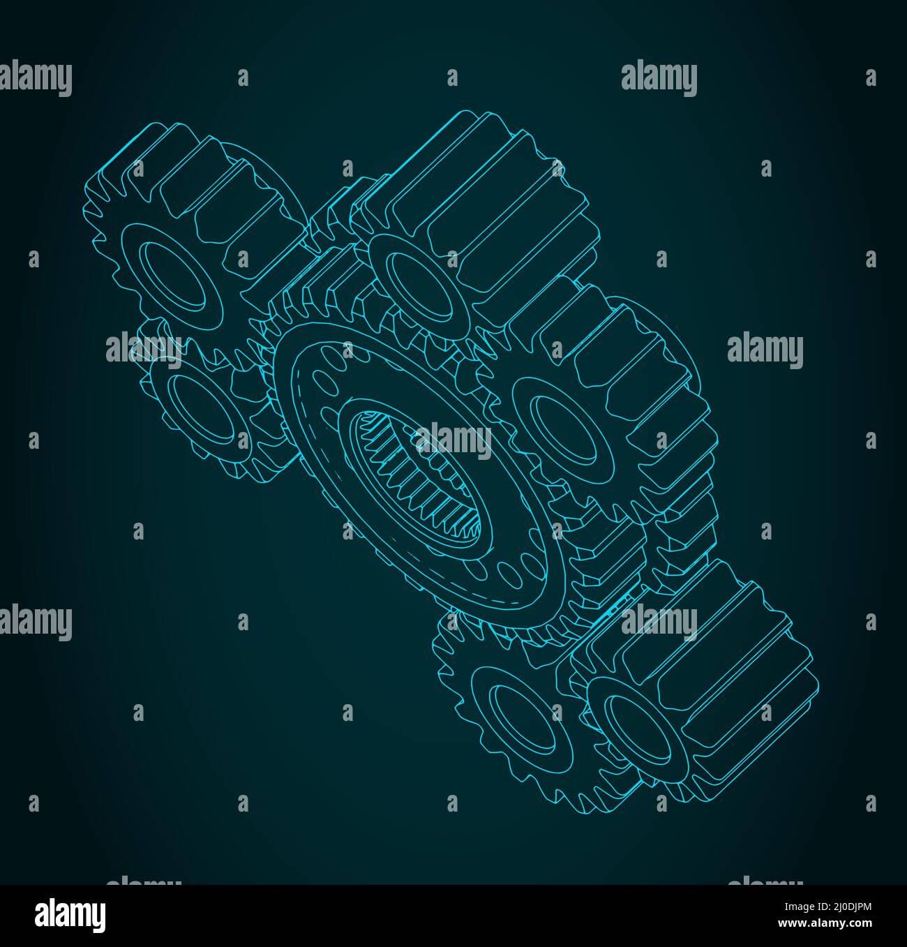 Stylized vector illustration of isometric blueprints of gear ...