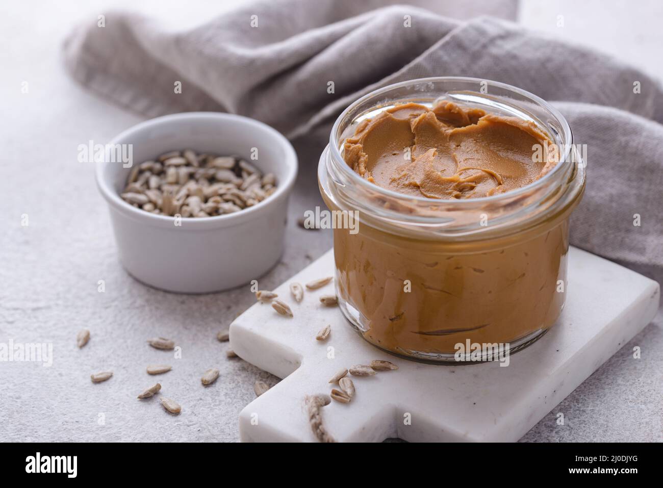 Sunflower butter or sunbutter. Hypoallergenic spread Stock Photo - Alamy