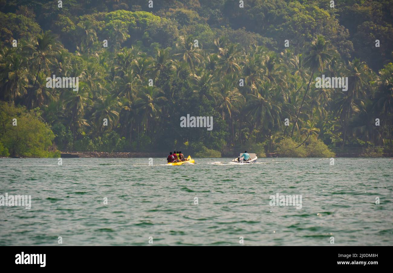 Malvan, INDIA - December 23, 2021 : Unidentified tourist enjoying a ...