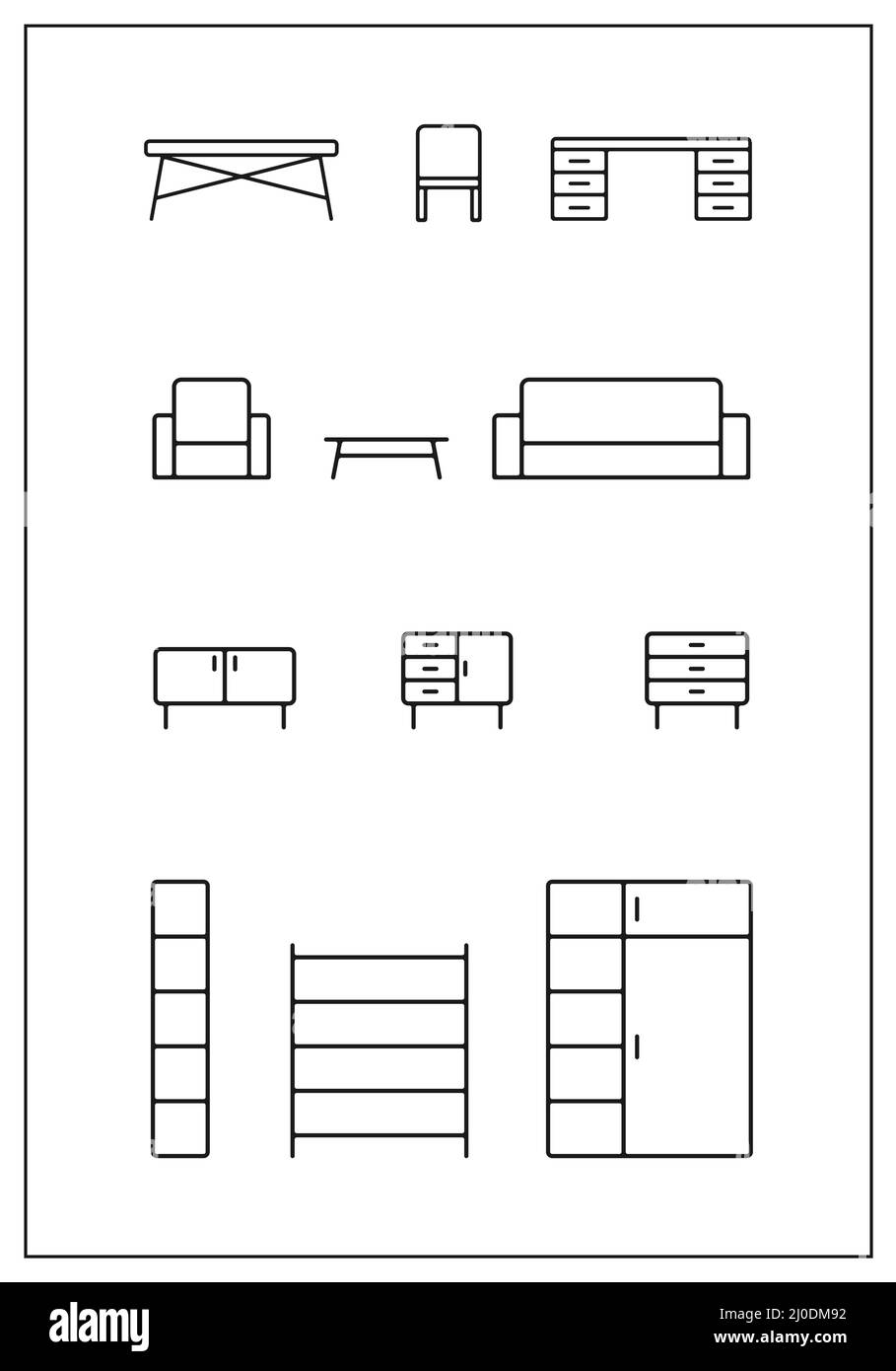 Furniture icons flat set Black and White Stock Photos & Images - Alamy
