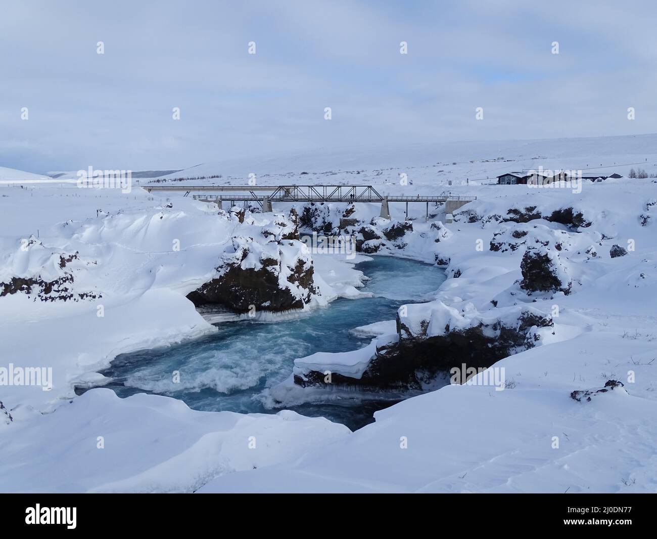 Landscape view of the snowcapped Iceland and frozen river Stock Photo ...
