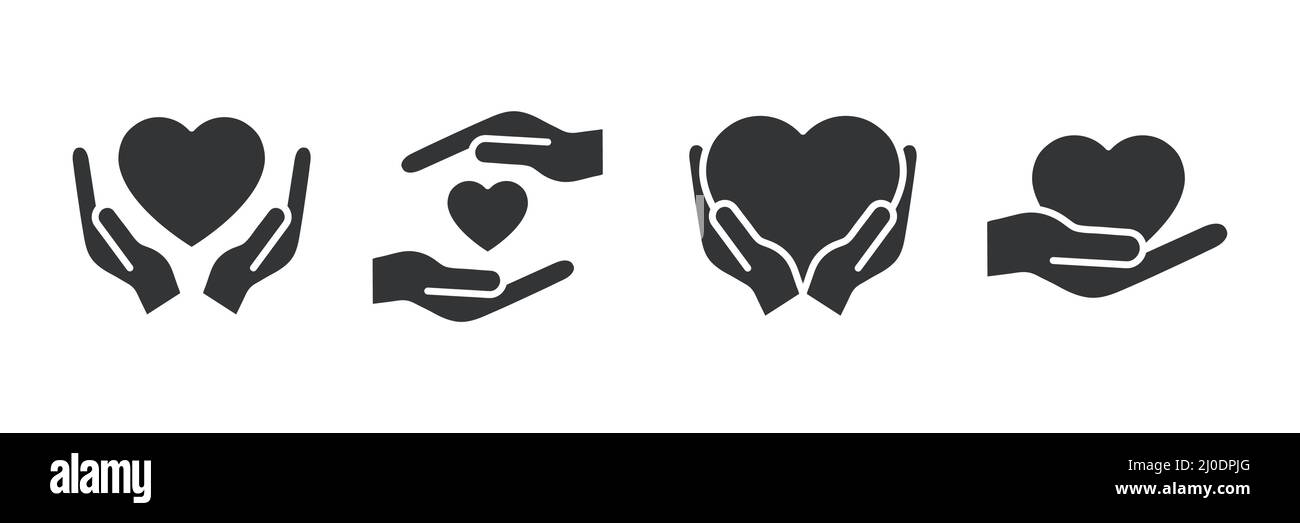 Heart with hands colorful icons set. Assistance and support symbols ...