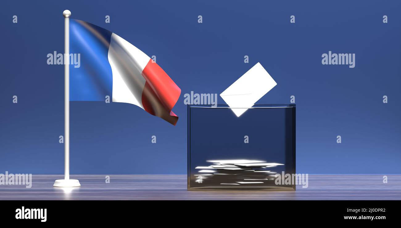 French Election. White envelope in transparent ballot box slot and ...