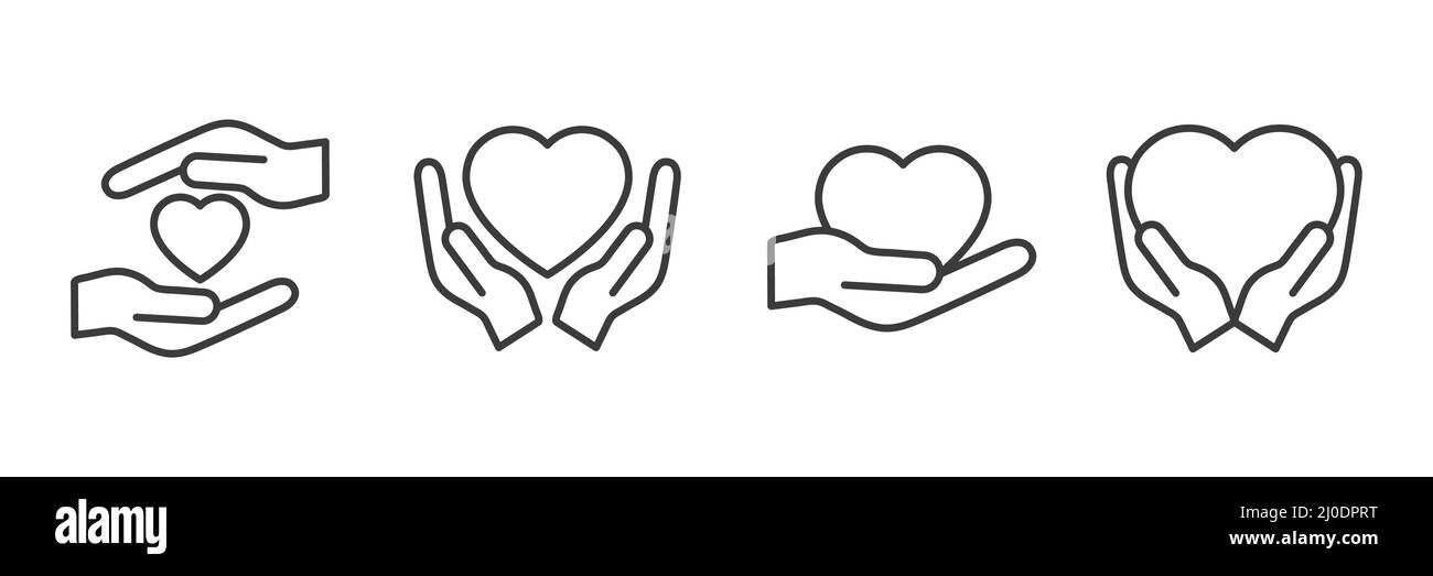 Heart with hands colorful icons set. Assistance and support symbols ...
