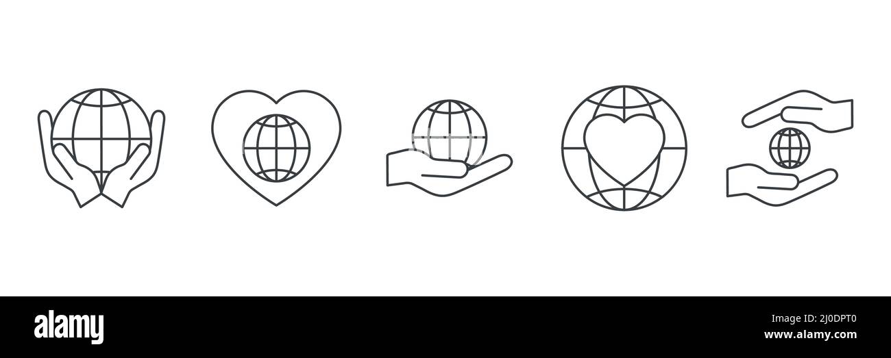 Globe icon and human hands set. Charity and voluntary concept. Global ...