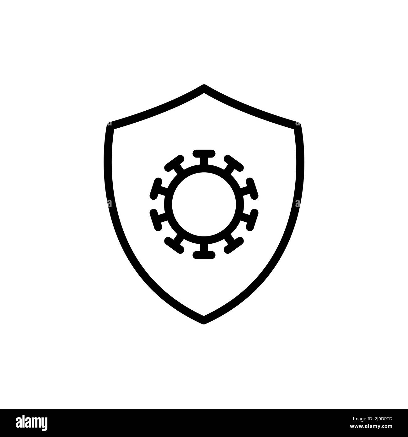 Shield linear pictogram. Immune flu germ line black icon Stock Vector ...