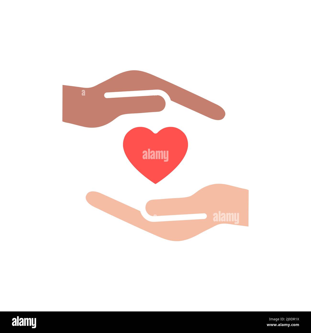 Heart with hands colorful icon. Multicultural human assistance and ...