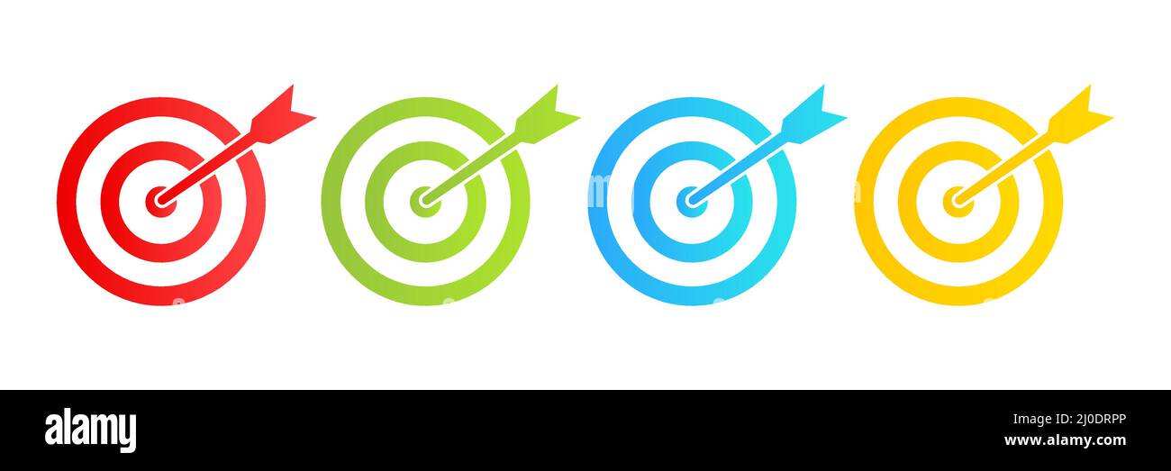 Archery target colorful icon set. Goal symbols with bow arrow ...