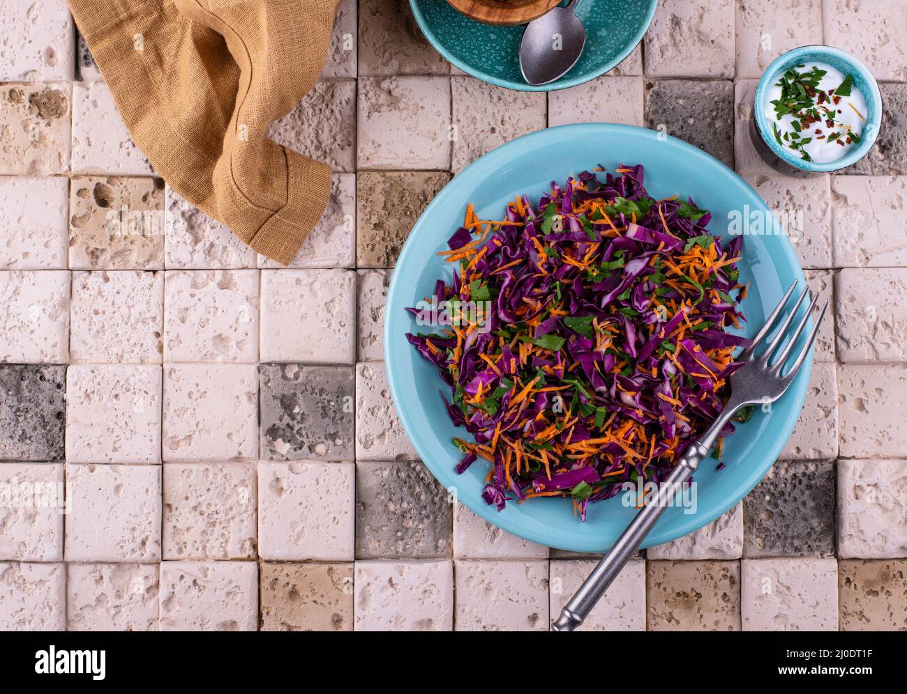 Vegan salad from red cabbage Stock Photo - Alamy