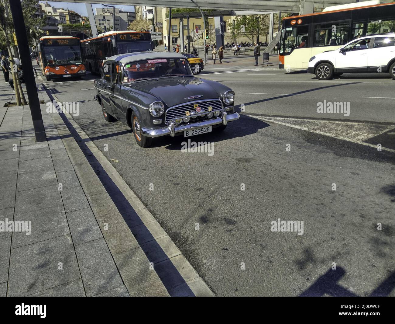 Classic gray car in the streets of the city. Humber Hawk Stock Photo ...