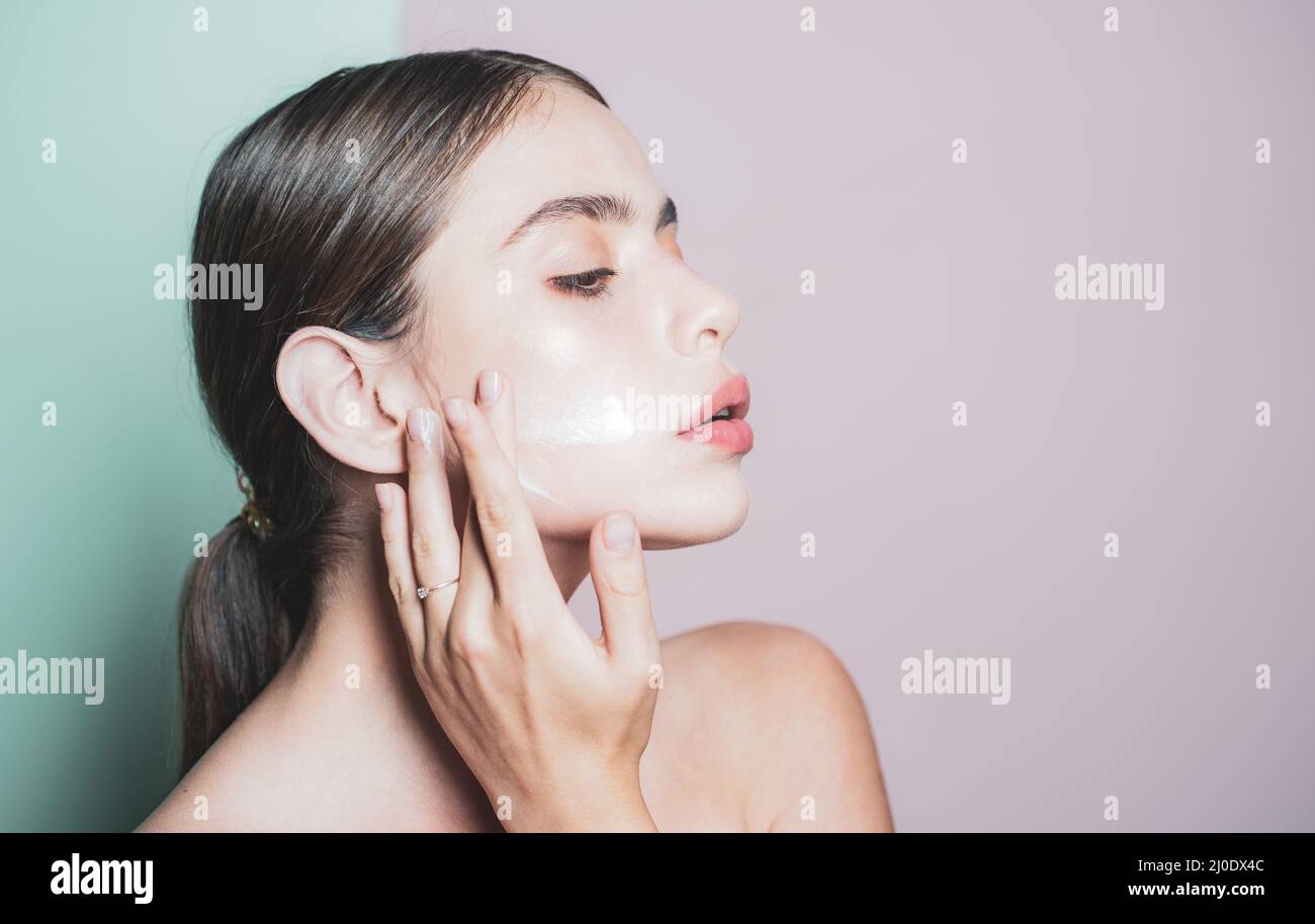 Woman face with flakes under the eyes. Womans flakes. Patches under ...