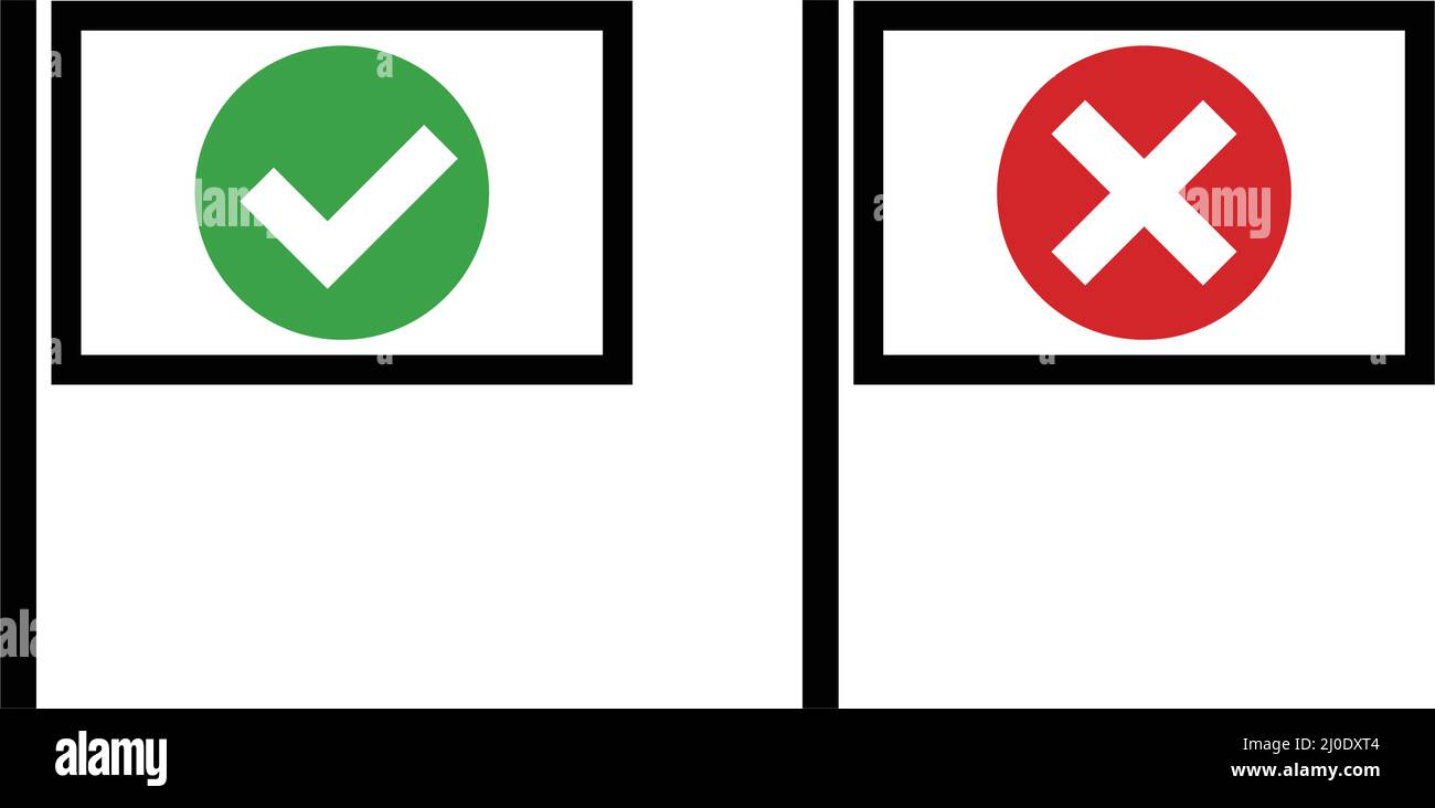 Flag with check mark and flag with cross mark icon set. Editable vector ...