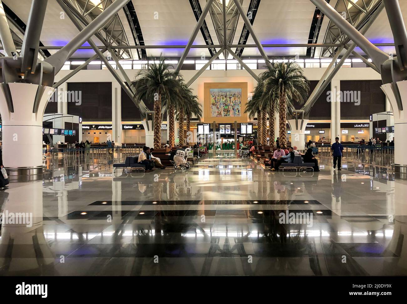 Muscat, Oman - February 16, 2020: Interior of departure terminal at ...