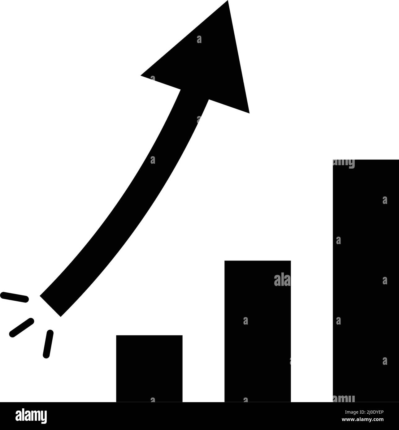 Silhouette icon of a bar graph with an arrow rising to pop. Editable ...