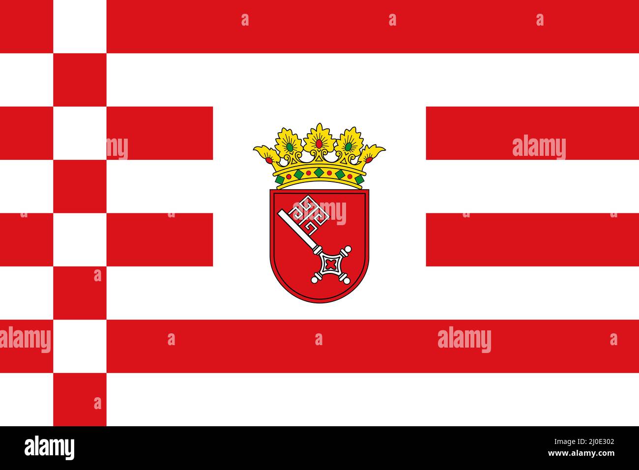 Top view of flag of Bremen middle arms . Federal Republic of Germany ...