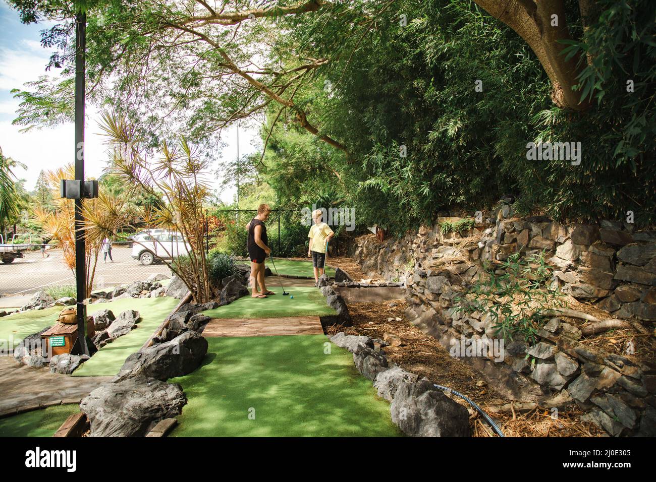 Kids playing mini golf at the Big Banana fun park, Coffs Harbour NSW ...