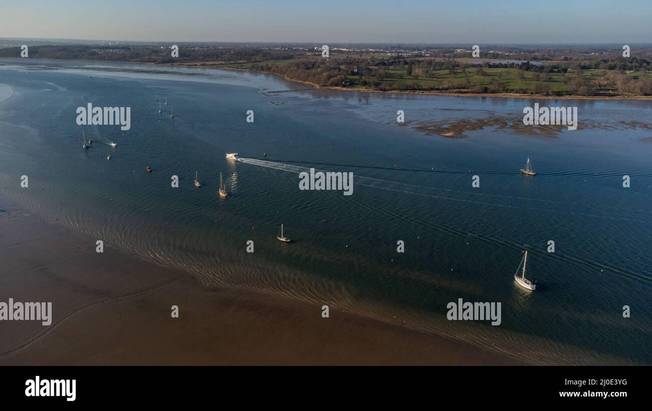 An aerial view of the River Orwell near Pin Mill in Suffolk, UK Stock ...