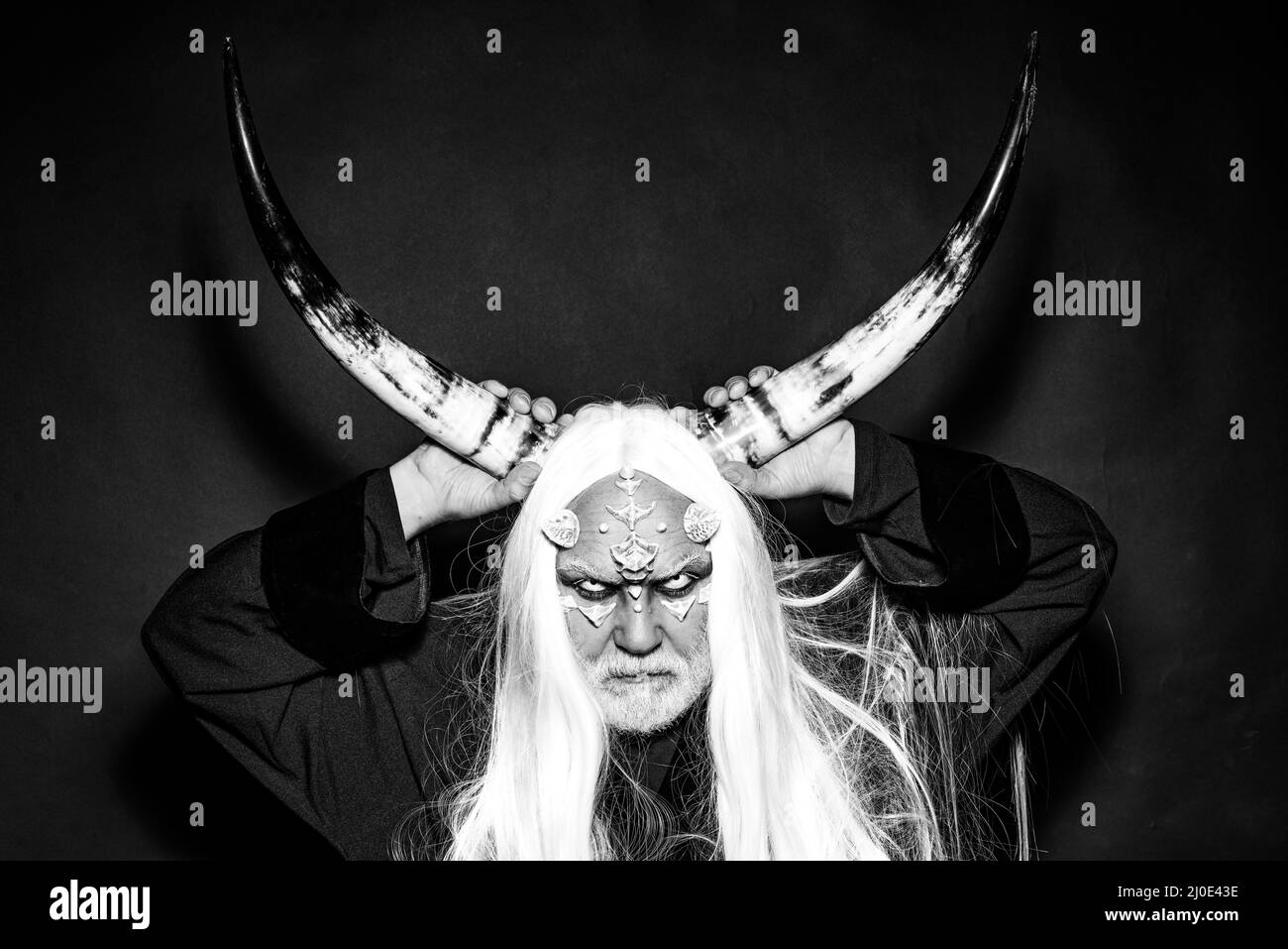 Demon head isolated on black. Man with a bull head. Bearded old man ...