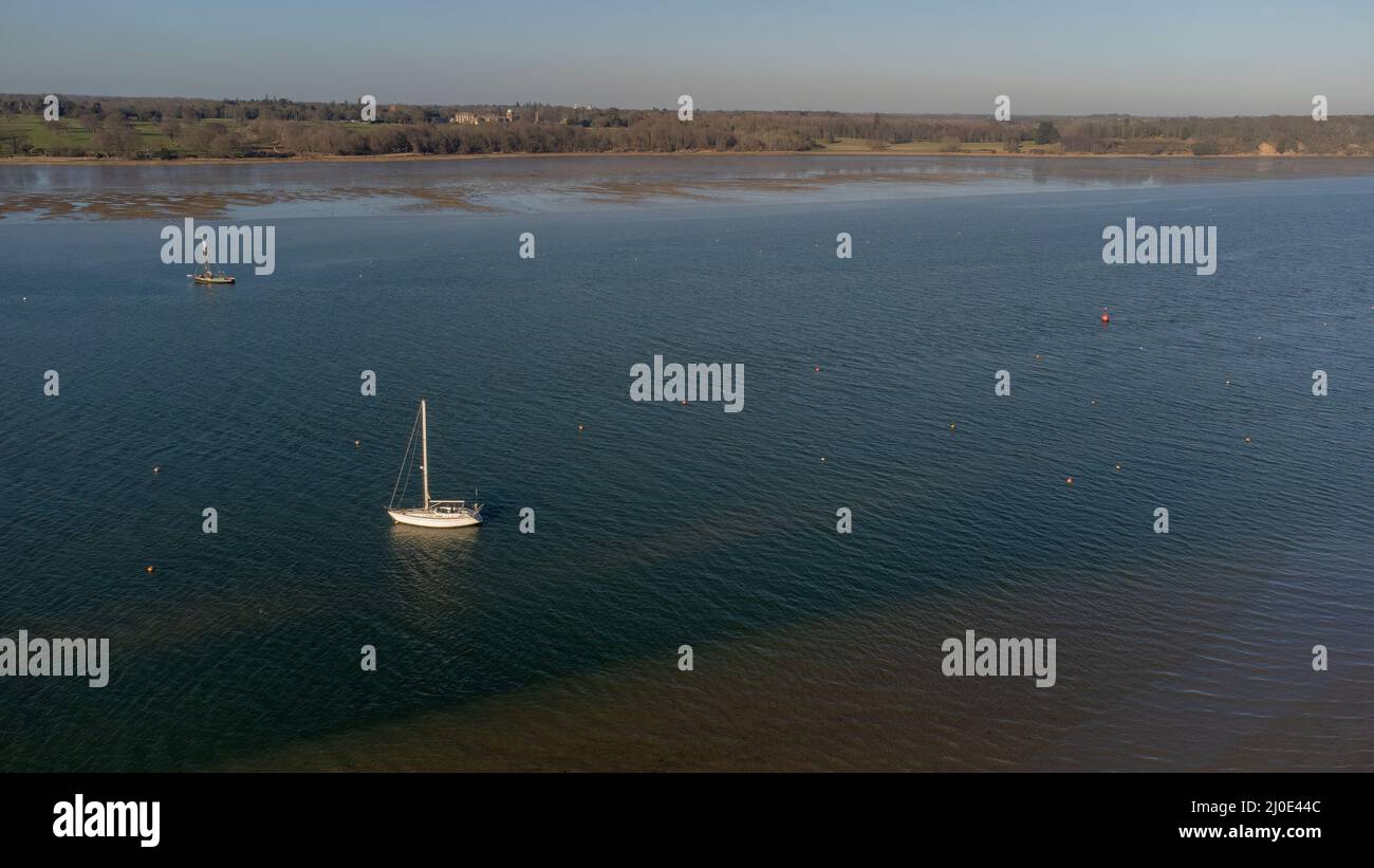 An aerial view of the River Orwell near Pin Mill in Suffolk, UK Stock ...