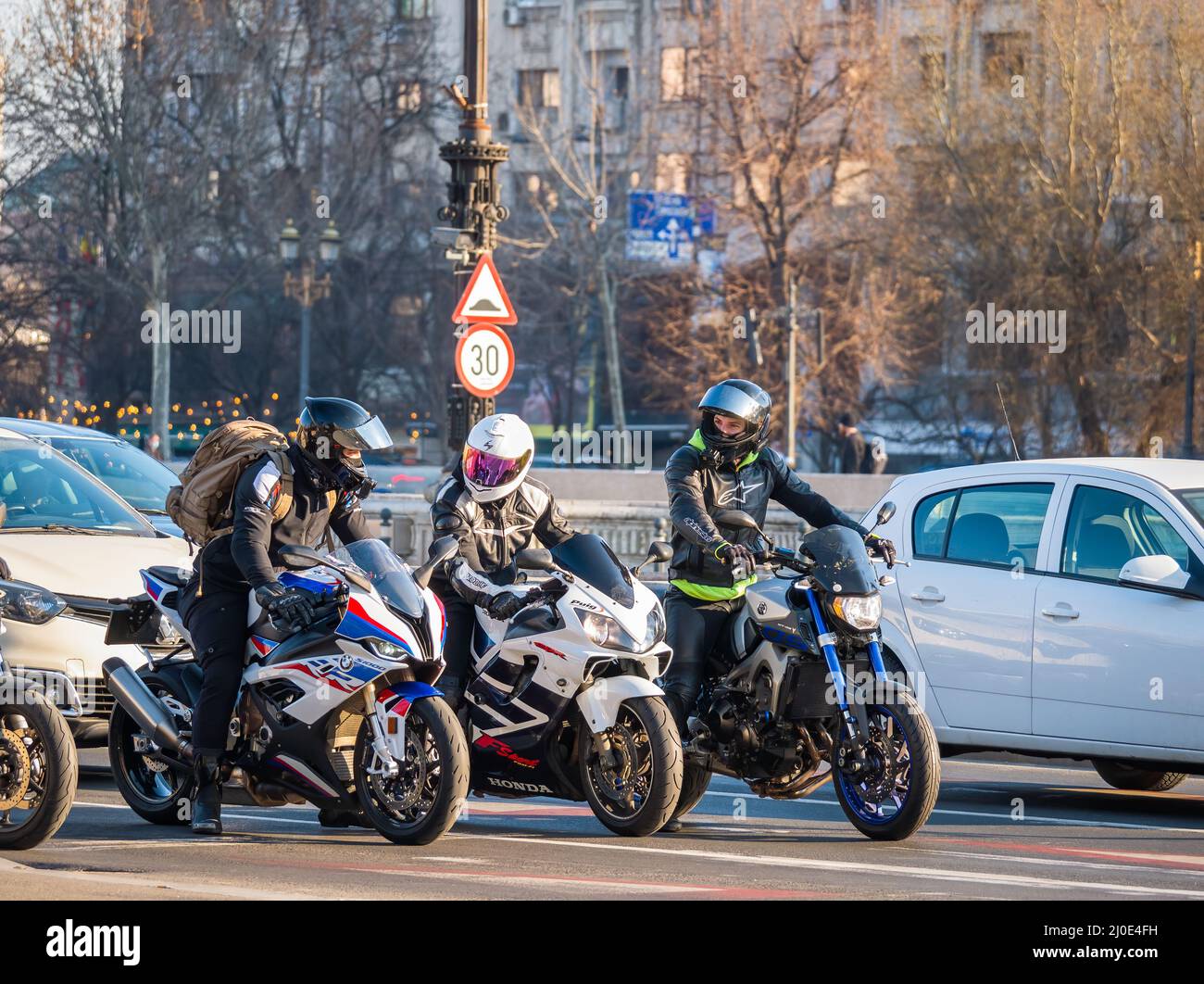 Bucharest,Romania - 02.04.2022: group of motorcyclists on motorbikes in ...