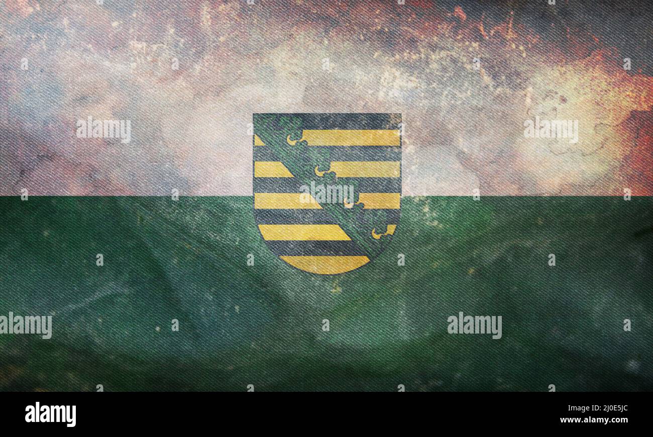 Top view of retro flag of Saxony, state with grunge texture. Federal ...